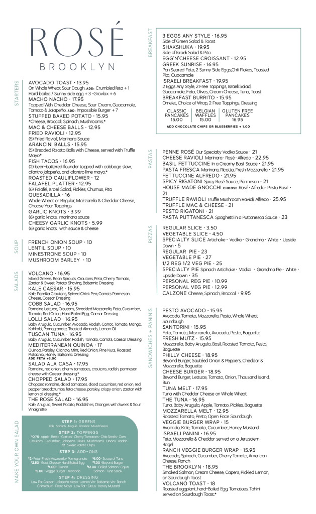 Menus – Cafe Rose Brooklyn