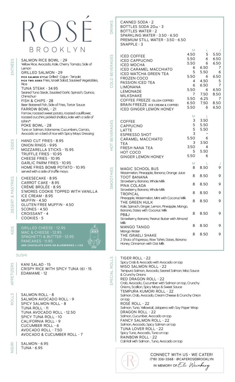 Menus – Cafe Rose Brooklyn